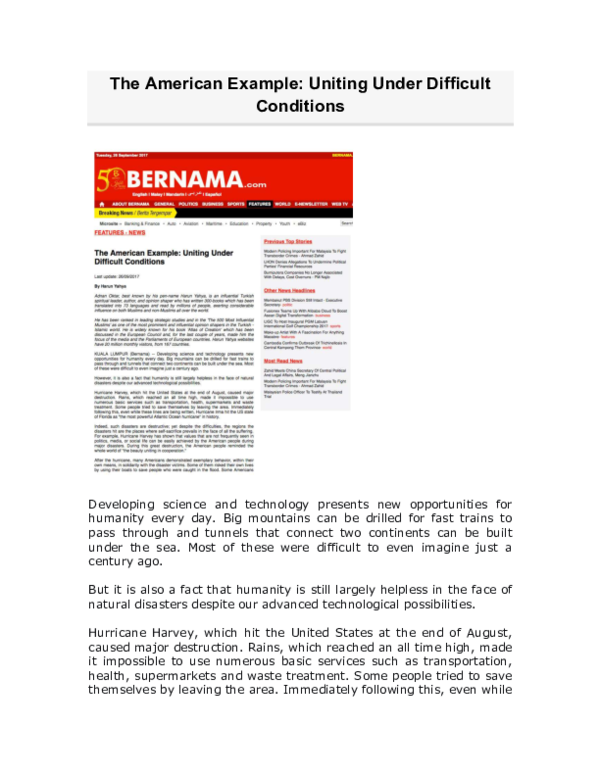 (PDF) The American Example: Uniting Under Difficult Conditions