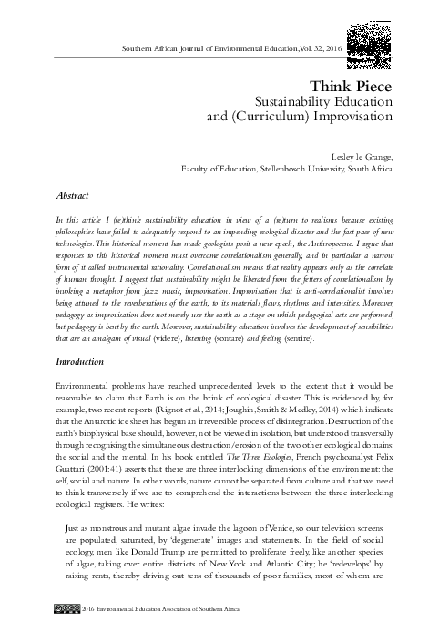 (PDF) Think Piece Sustainability Education and (Curriculum) Improvisation