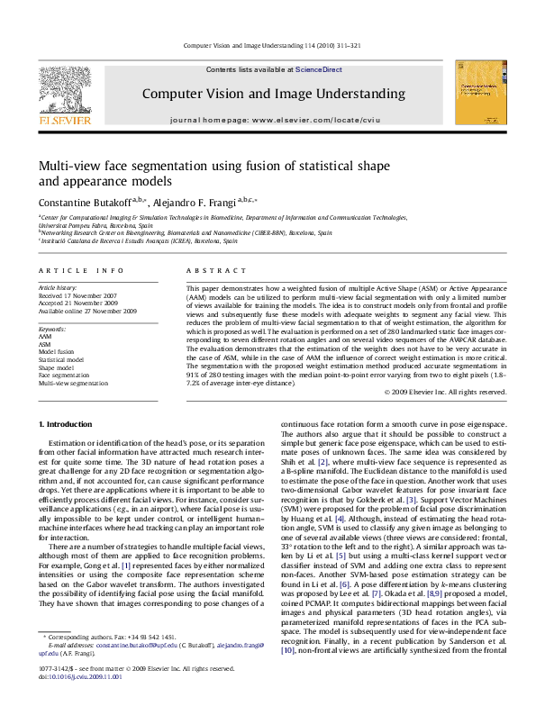 Pdf Multi View Face Segmentation Using Fusion Of Statistical Shape