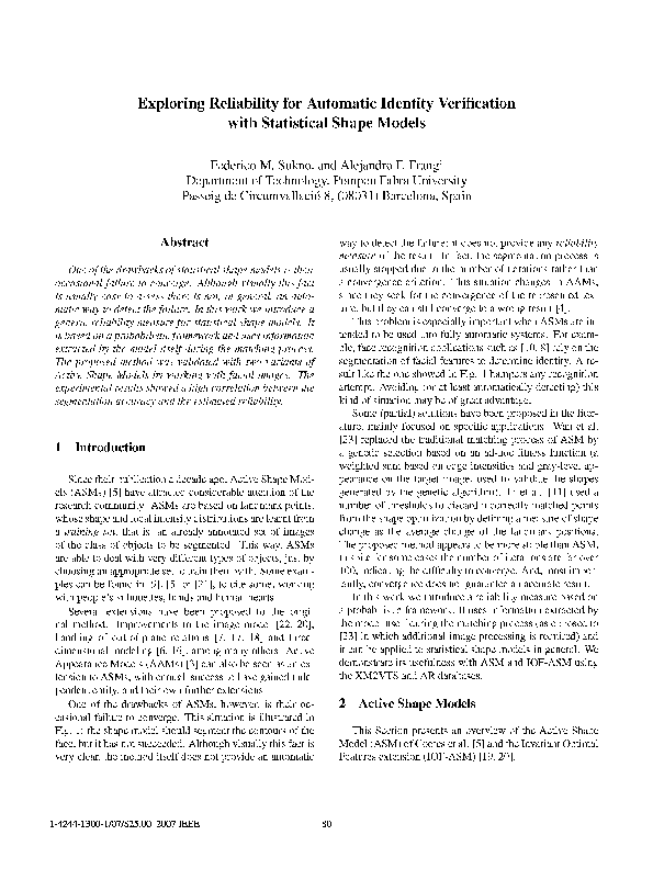 Pdf Exploring Reliability For Automatic Identity Verification With Statistical Shape Models
