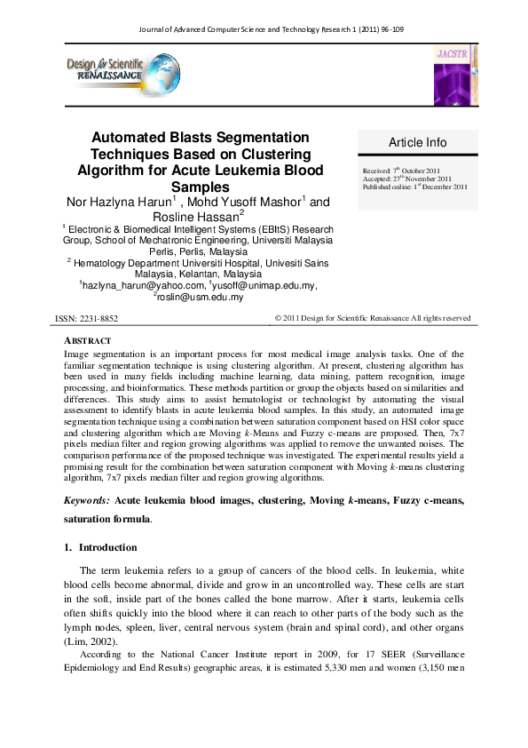Pdf Automated Blasts Segmentation Techniques Based On Clustering