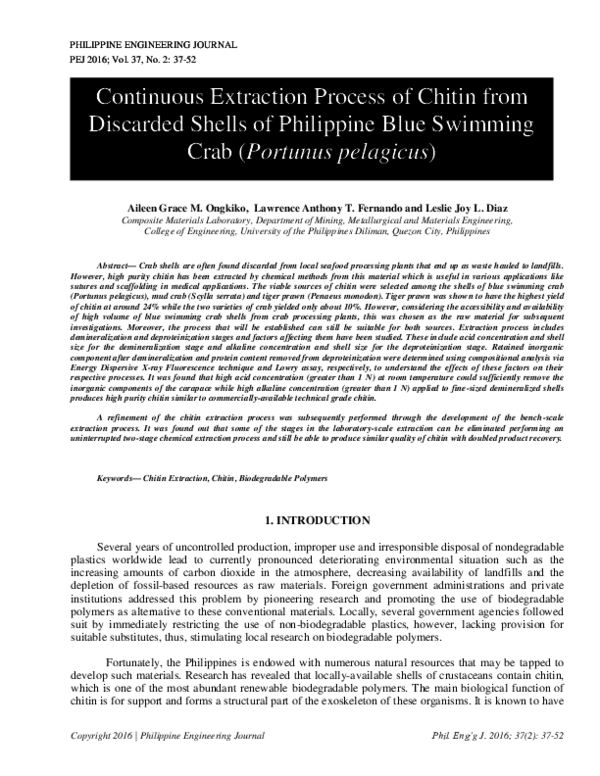 (PDF) Continuous Extraction Process of Chitin from Discarded Shells of ...