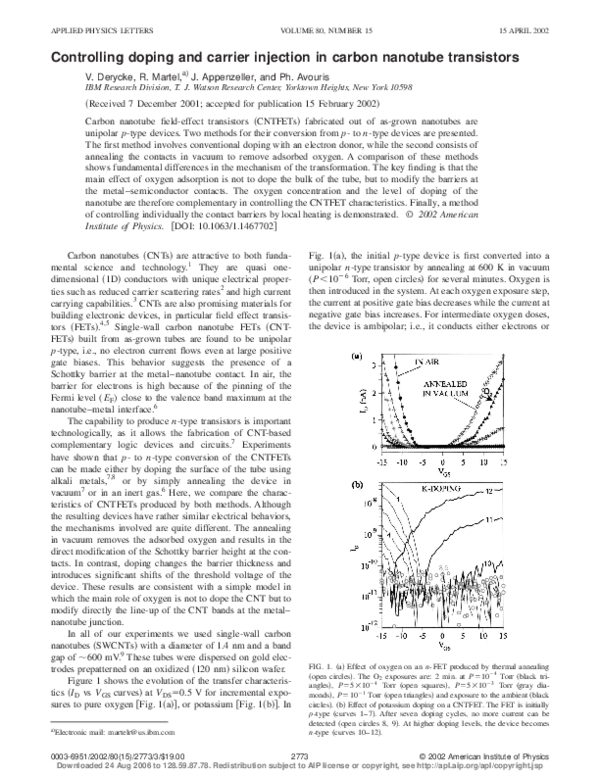 (PDF) Controlling doping and carrier injection in carbon nanotube ...