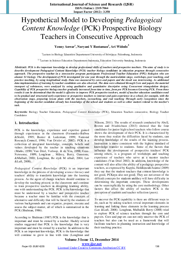 (PDF) Hypothetical Model to Developing Pedagogical Content Knowledge ...