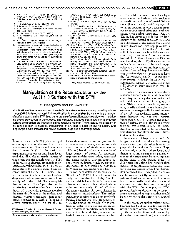 (PDF) Manipulation of the Reconstruction of the Au(111) Surface with ...