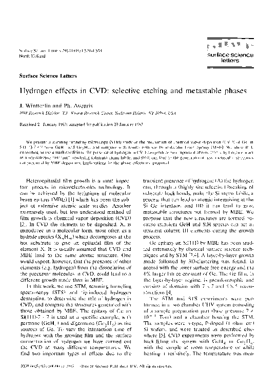 (PDF) Hydrogen effects in CVD: Selective etching and metastable phases