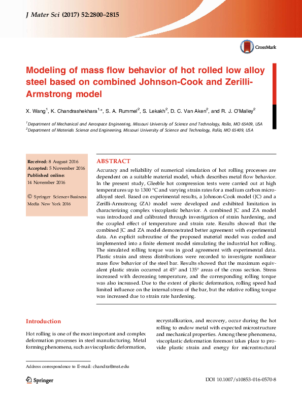 (PDF) Modeling of mass flow behavior of hot rolled low alloy steel ...