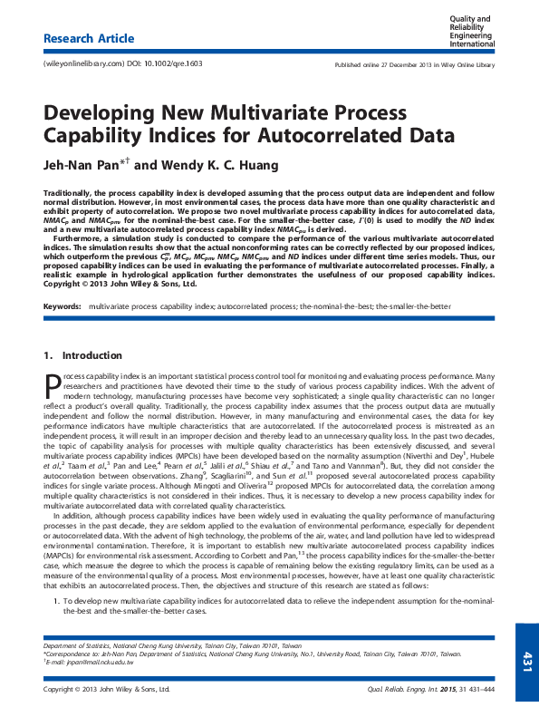 (PDF) Developing New Multivariate Process Capability Indices for Autocorrelated Data