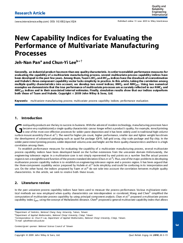 (PDF) New Capability Indices for Evaluating the Performance of ...