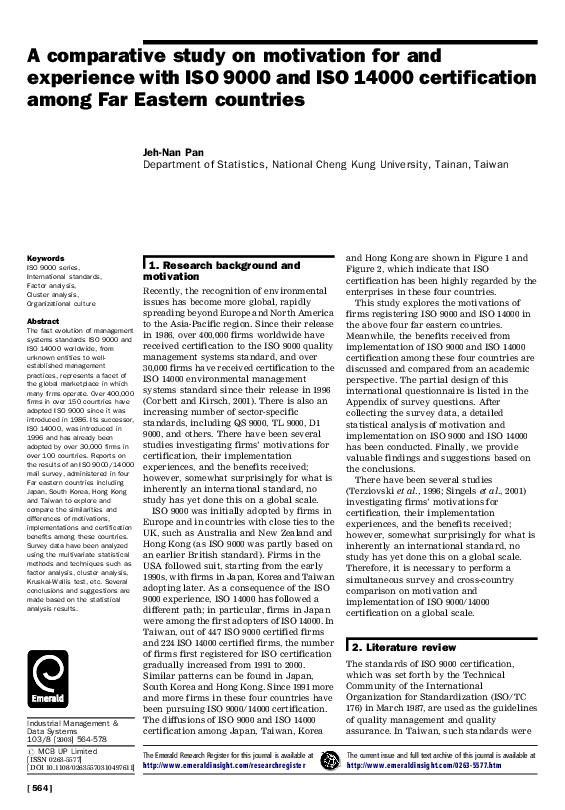 (PDF) A comparative study on motivation for and experience with ISO ...