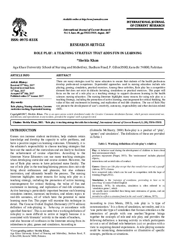 (PDF) ROLE PLAY: A TEACHING STRATEGY THAT ADDS FUN IN LEARNING