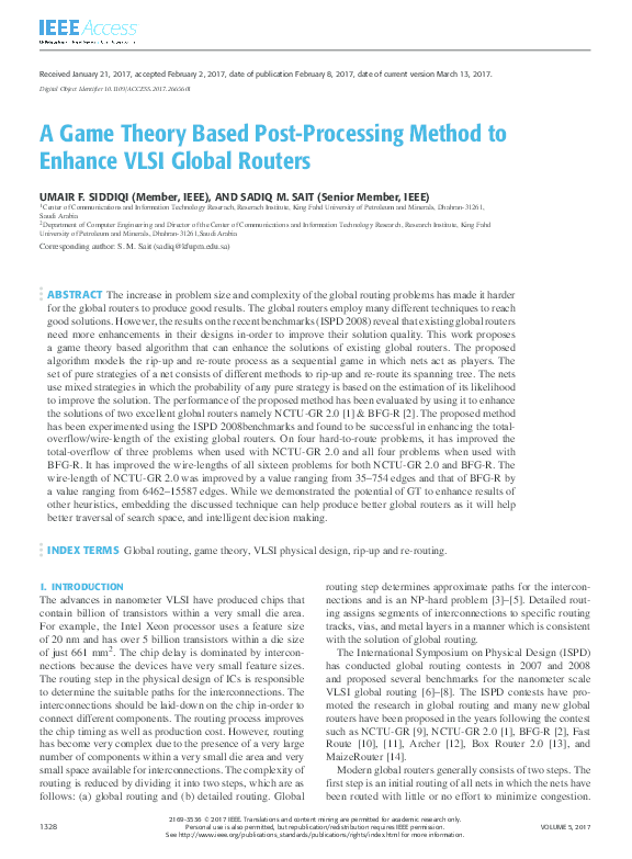 Pdf A Game Theory Based Post Processing Method To Enhance Vlsi Global Routers