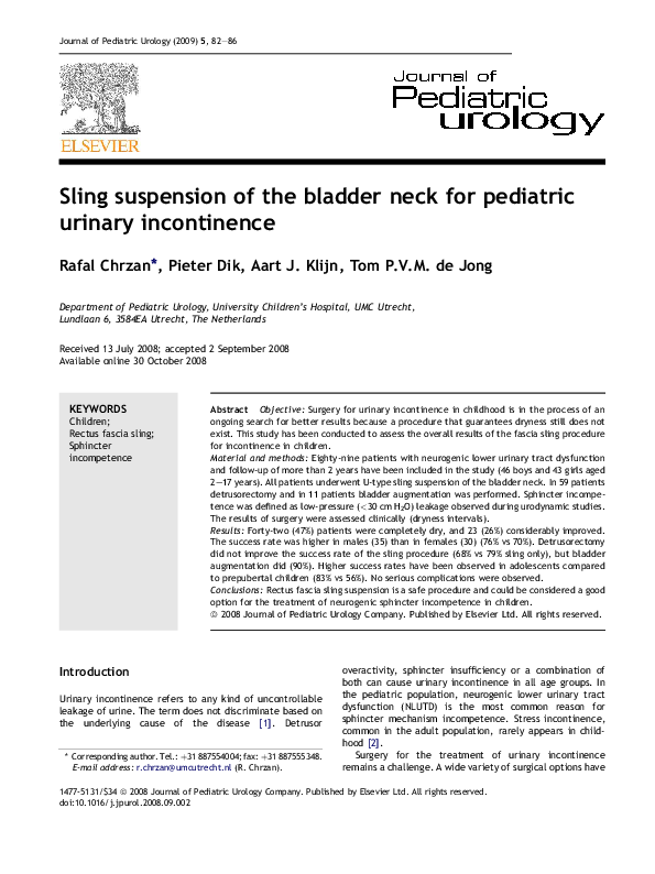 (PDF) Sling suspension of the bladder neck for pediatric urinary ...