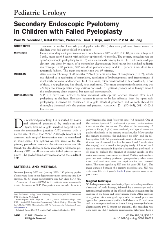 (PDF) Secondary Endoscopic Pyelotomy in Children with Failed Pyeloplasty