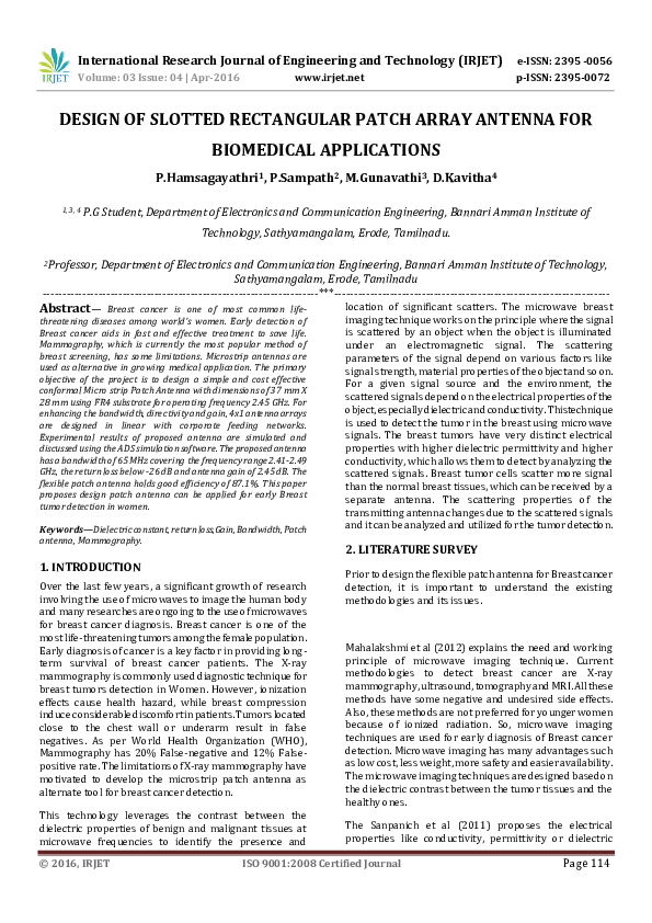 Pdf Design Of Slotted Rectangular Patch Array Antenna For Biomedical Applications