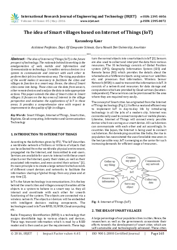 (PDF) The idea of Smart villages based on Internet of Things (IoT