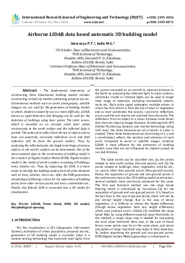 Pdf Airborne Lidar Data Based Automatic 3d Building Model