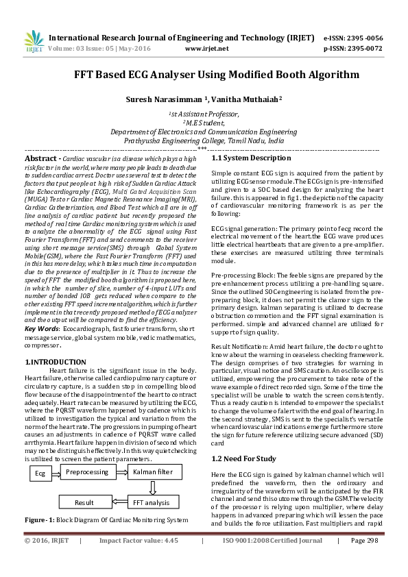 Pdf Fft Based Ecg Analyser Using Modified Booth Algorithm