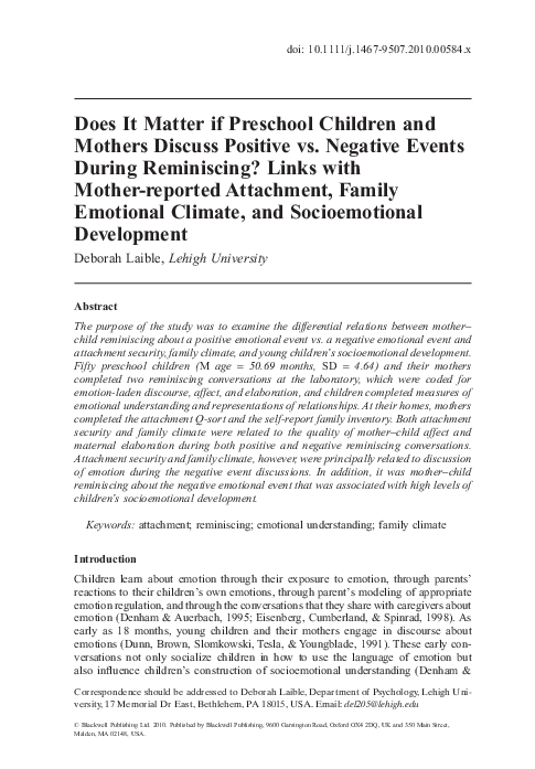 (PDF) Does it matter if preschool children and mothers discuss positive ...
