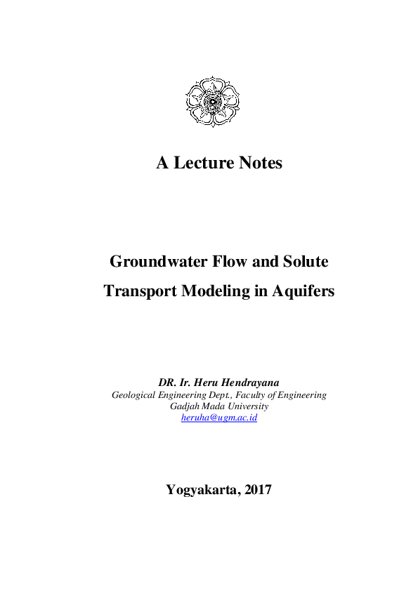(PDF) A Lecture Notes_Groundwater Flow and Solute Transport Modeling