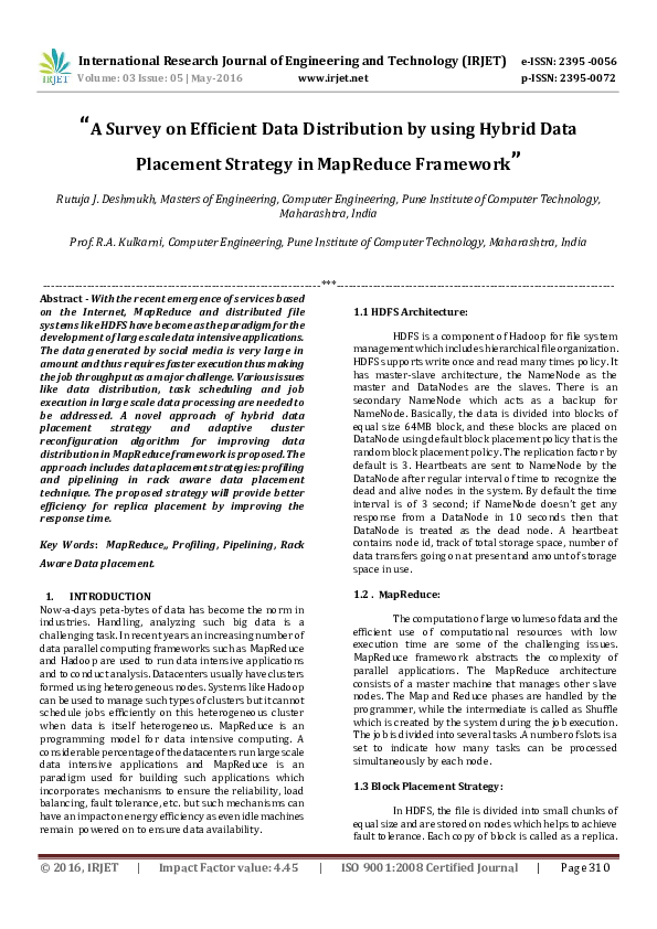 (PDF) " A Survey on Efficient Data Distribution by using Hybrid Data Placement Strategy in ...