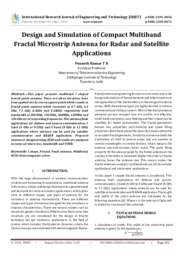 (PDF) Design and Simulation of Compact Multiband Fractal Microstrip Antenna for Radar and ...