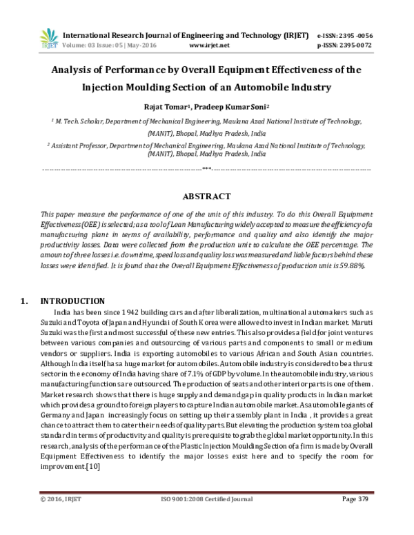 (PDF) Analysis of Performance by Overall Equipment Effectiveness of the ...