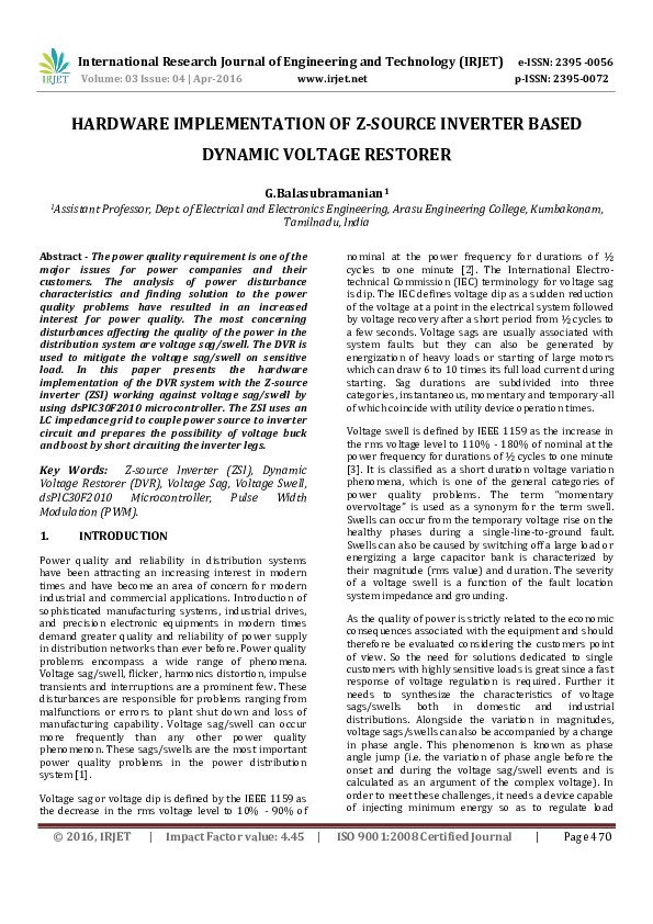 (PDF) HARDWARE IMPLEMENTATION OF Z-SOURCE INVERTER BASED DYNAMIC VOLTAGE RESTORER