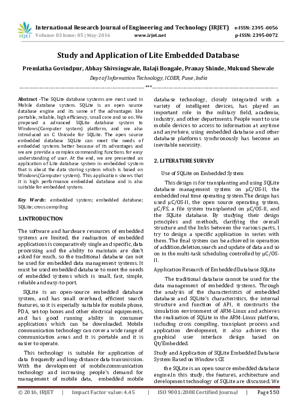 (PDF) Study and Application of Lite Embedded Database