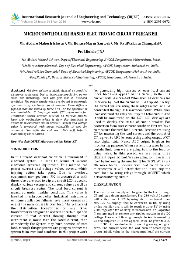 (PDF) MICROCONTROLLER BASED ELECTRONIC CIRCUIT BREAKER