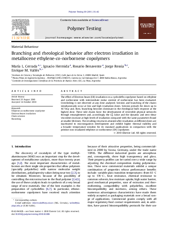 (PDF) Branching and rheological behavior after electron irradiation in ...