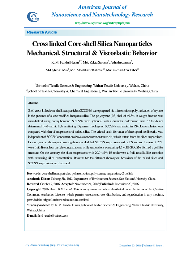 (PDF) Cross linked Core-shell Silica Nanoparticles Mechanical ...