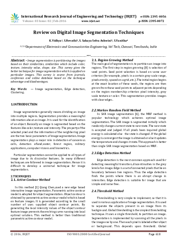 (PDF) Review on Digital Image Segmentation Techniques