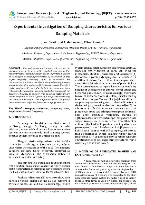 (PDF) Experimental Investigation of Damping characteristics for various Damping Materials
