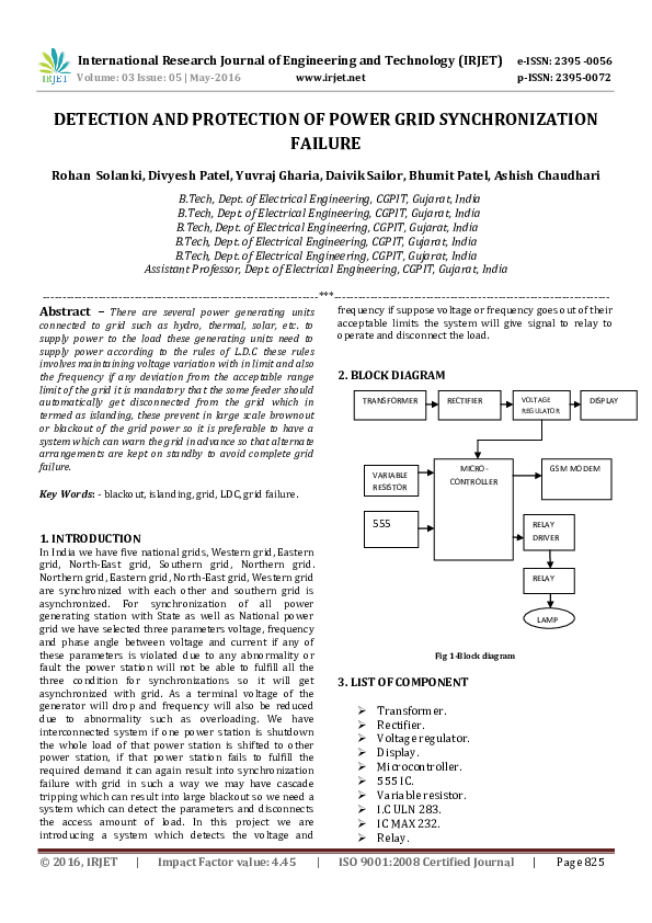 (PDF) DETECTION AND PROTECTION OF POWER GRID SYNCHRONIZATION FAILURE