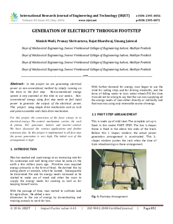 (PDF) GENERATION OF ELECTRICITY THROUGH FOOTSTEP