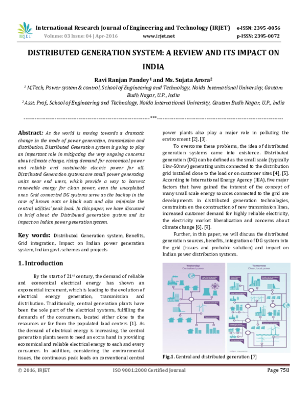 Pdf Distributed Generation System A Review And Its Impact On India