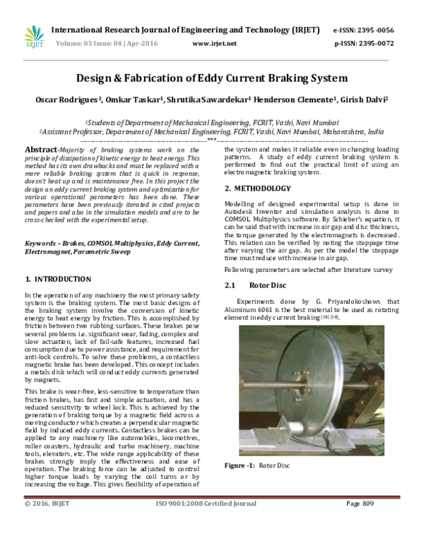 (PDF) Design & Fabrication of Eddy Current Braking System