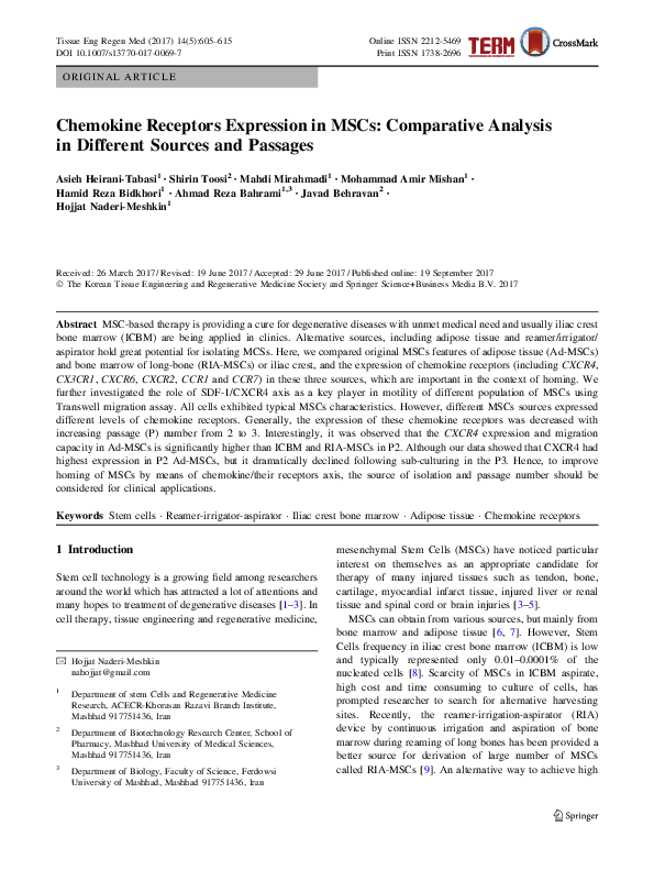 (PDF) Chemokine Receptors Expression in MSCs: Comparative Analysis in Different Sources and Passages