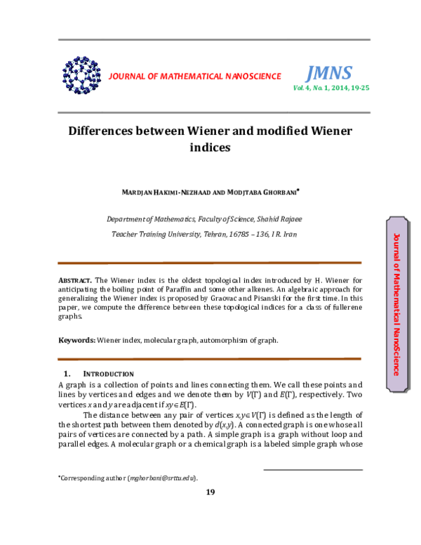 (PDF) Differences between Wiener and modified Wiener indices
