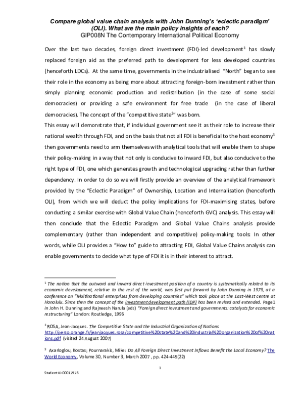 (PDF) Compare global value chain analysis with John Dunning's 'eclectic ...