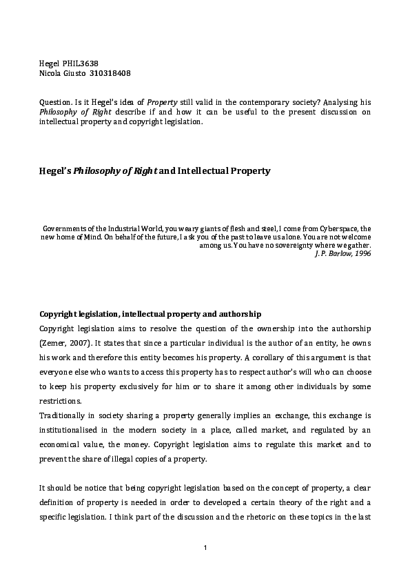 (PDF) Hegel’s Philosophy of Right and Intellectual Property