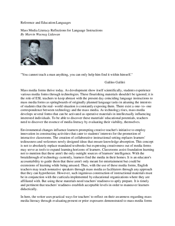 (PDF) Mass Media Literacy Reflections for Language Instructions