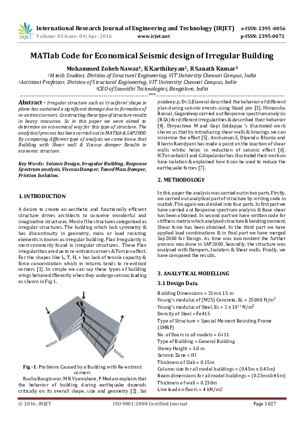 (PDF) MATlab Code for Economical Seismic design of Irregular Building