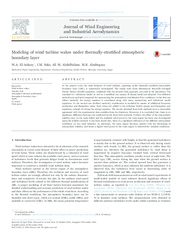 (PDF) Modeling of wind turbine wakes under thermally-stratified atmospheric boundary layer ...