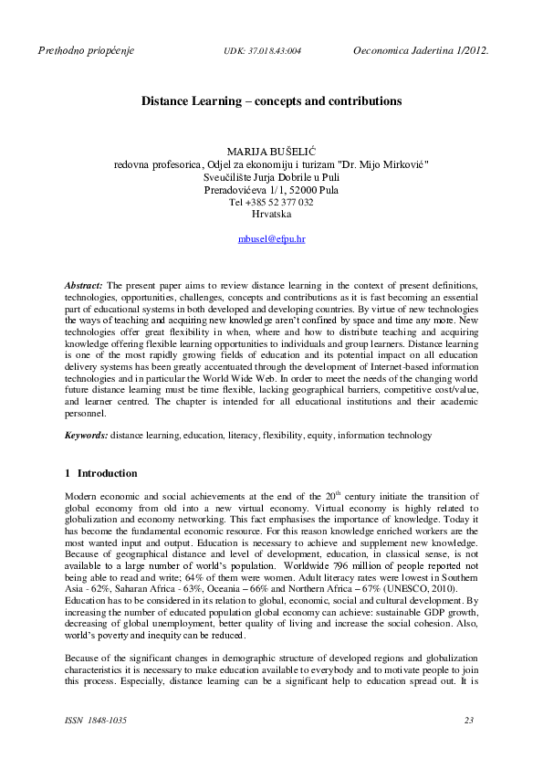 (PDF) Distance Learning – concepts and contributions
