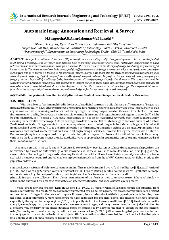 (PDF) Automatic Image Annotation and Retrieval: A Survey | IRJET Journal - Academia.edu