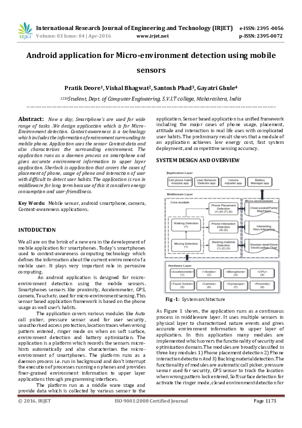Pdf Android Application For Micro Environment Detection Using Mobile