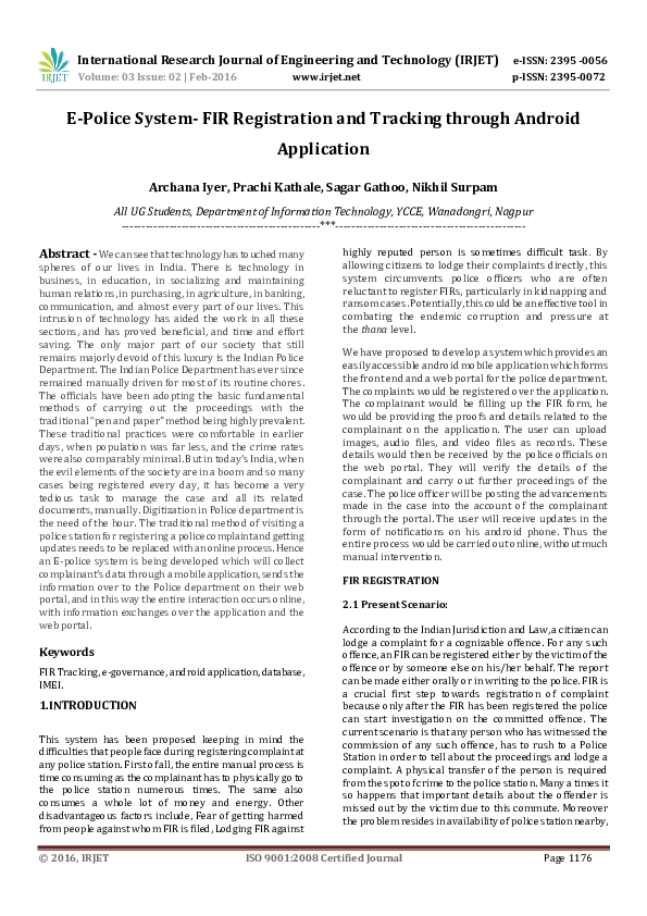 (PDF) E-Police System-FIR Registration and Tracking through Android ...
