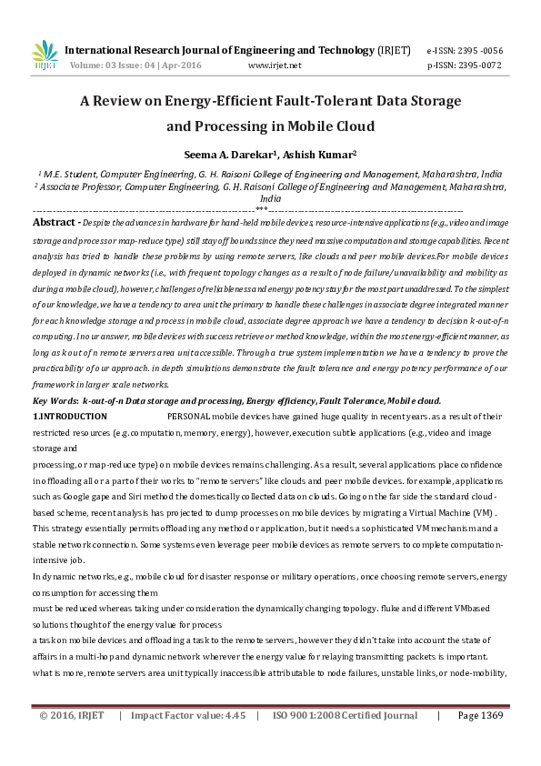 (PDF) A Review on Energy-Efficient Fault-Tolerant Data Storage and Processing in Mobile Cloud